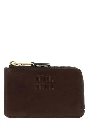 Miu Miu Leather Mini Card Holder - Brown