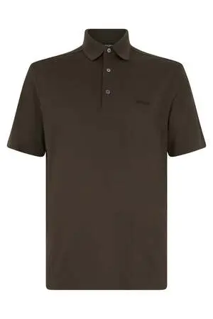 Zegna Style Short-sleeve Cotton Polo Shirt With Button Placket - Mud