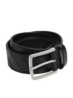 BOTTEGA VENETA Bottega Veneta Men's Blown-Up Intreccio Leather Belt With Metal Pin Buckle