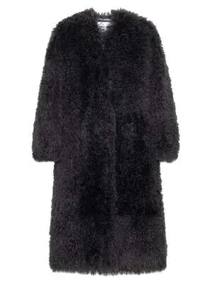 STAND STUDIO Long Straight Faux Fur Jacket With Hidden Hook Closure, Side Pockets