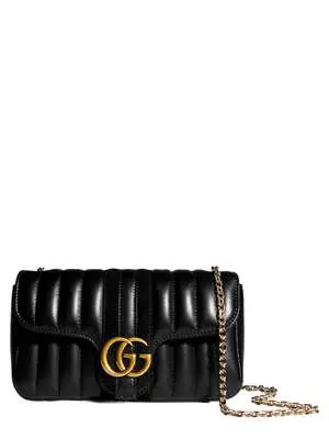 Gucci Double G Mini Leather Shoulder Bag With Detachable Chain Strap - Nero