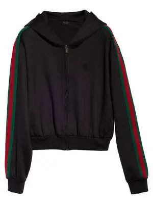Gucci Crest Embroidered Fixed-hood Sweatshirt With Web Insert, Dropped Shoulders & Rib Trim