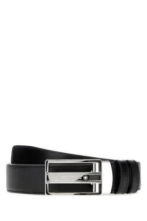 Montblanc Reversible Leather Belt With Silver-tone Hardware, 3.5 Cm - Black