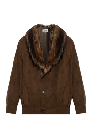 MAISON MARGIELA Jacket With Faux Fur Collar - Brown