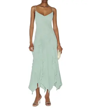 REFORMATION Allissa V Neck Ruffle Trim Dress - Celadon