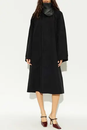 Bottega Veneta Long Coat With Braided Leather Stand Collar