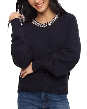 Karen Kane Embellished Crewneck Cardigan Sweater