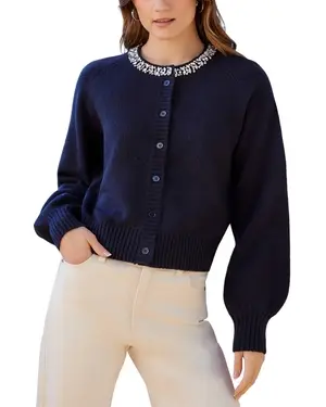Karen Kane Embellished Crewneck Cardigan Sweater