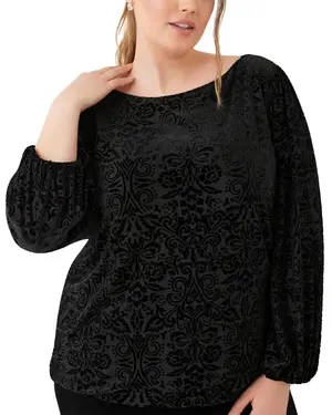 Karen Kane Velvet Burnout Boat Neck Blouson Sleeve Top