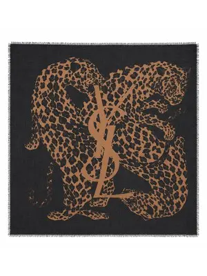 Saint Laurent Sciarpa Cassandre In Twill Di Lana Con Stampa - Multicolour