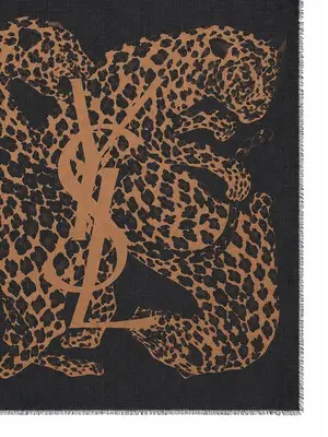Saint Laurent Sciarpa Cassandre In Twill Di Lana Con Stampa