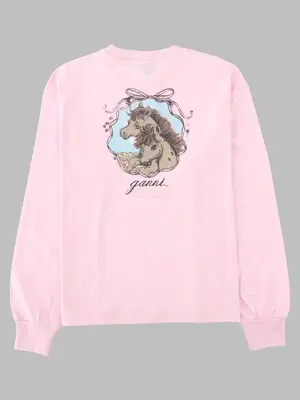 GANNI T-shirt A Manica Lunga Con Logo E Stampa