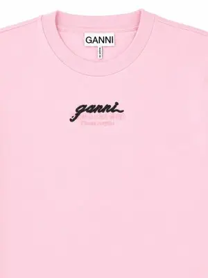 GANNI T-shirt A Manica Lunga Con Logo E Stampa