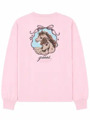 GANNI T-shirt A Manica Lunga Con Logo E Stampa