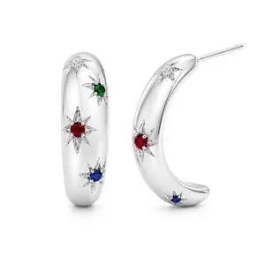 UNALOE Multicolour Starburst Hoop Earrings – Sterling - Silver