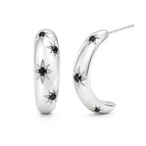 UNALOE Silver / Black Black Starburst Hoop Earrings – Sterling Silver - Silver/black