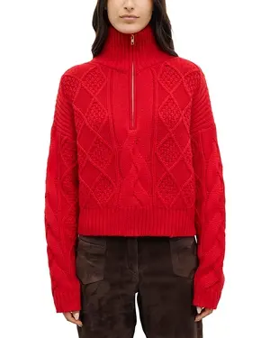 Gerard Darel Roxy Wool Cable Knit Mock Neck Sweater
