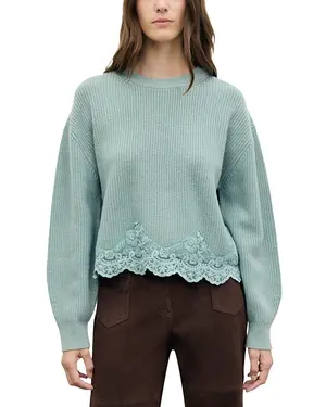 Gerard Darel Riviera Wool Lace Hem Sweater - Green