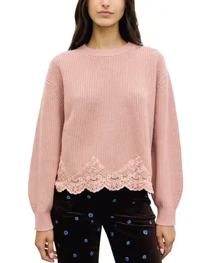 Gerard Darel Riviera Wool Lace Hem Sweater