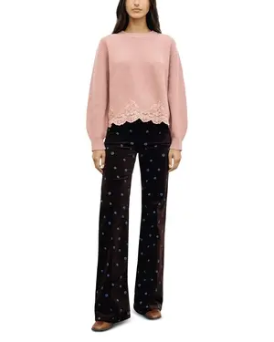 Gerard Darel Riviera Wool Lace Hem Sweater