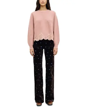 Gerard Darel Riviera Wool Lace Hem Sweater
