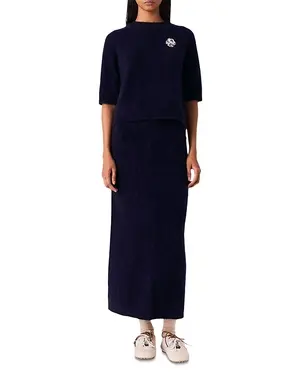 Maje Wool Floral Brooch Sweater