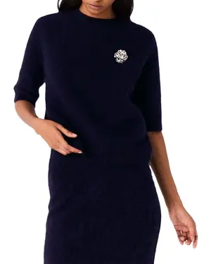 Maje Wool Floral Brooch Sweater