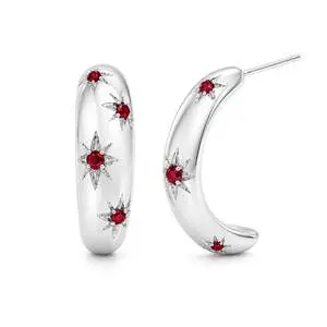 UNALOE Silver / Red Red Starburst Hoop Earrings – Sterling Silver - Silver/red