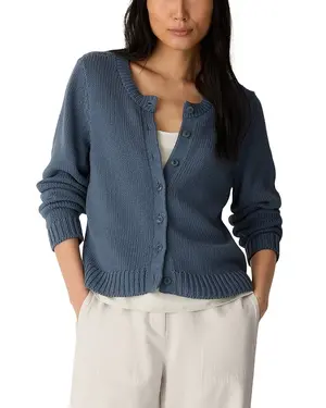 Eileen Fisher Cotton Crewneck Cardigan Sweater