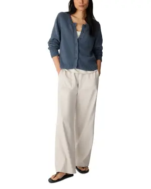 Eileen Fisher Cotton Crewneck Cardigan Sweater