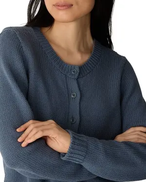Eileen Fisher Cotton Crewneck Cardigan Sweater