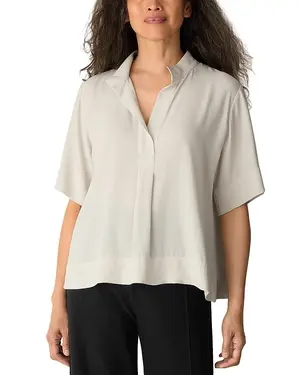 Eileen Fisher Silk Stand Collar Top - Plaster