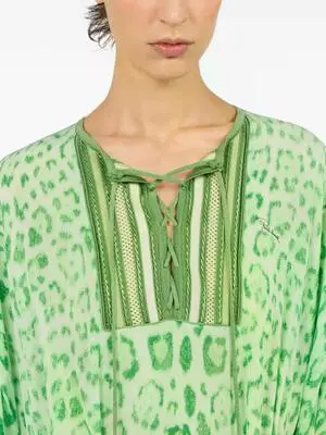 Roberto Cavalli Leopard-print Lace-up Kaftan - Green