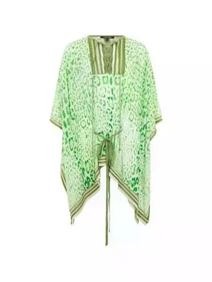 Roberto Cavalli Leopard-print Lace-up Kaftan - Green
