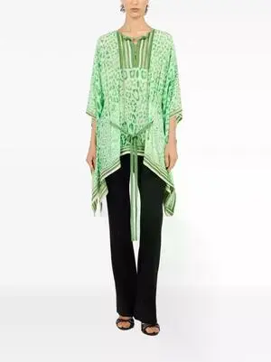Roberto Cavalli Leopard-print Lace-up Kaftan - Green