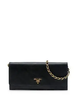Prada 2010-2026 Saffiano Lux Wallet On Chain Crossbody Bag - Black