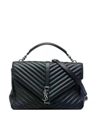 Saint Laurent 2016 Large Chevron Sheepskin Monogram College Satchel - Black