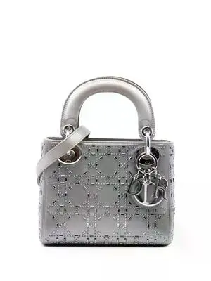 Dior 2018 Mini Satin Cannage Crystal Embellished Lady Satchel - Grey