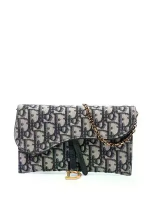 Dior 2020 Oblique Canvas Saddle Wallet On Chain Crossbody Bag - Blue