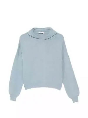 LISKA Ribbed-knit Drop-shoulder Hoodie - Blue