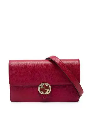 Gucci 2000-2015 Dollar Calfskin Interlocking G Wallet On Chain Crossbody Bag - Red