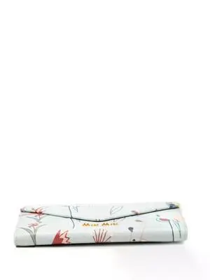 Miu Miu 2010-2026 Goatskin Floral Print Envelope Wallet Long Wallets - Blue