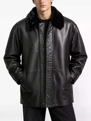 POCHE PARIS Shearling-collar Leather Jacket