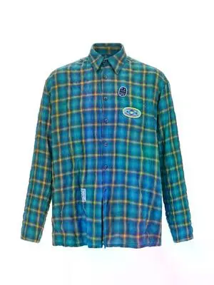 SONG FOR THE MUTE School Check-pattern Patch-detail Shirt - Blue