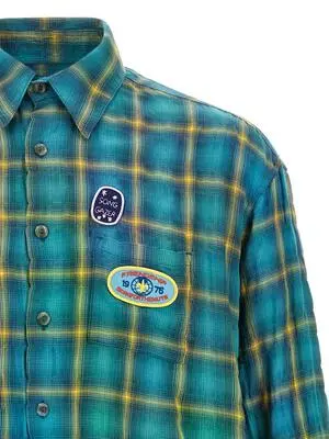 SONG FOR THE MUTE School Check-pattern Patch-detail Shirt - Blue