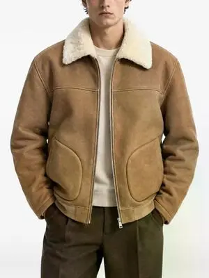 POCHE PARIS Shearling-collar Zip-up Jacket