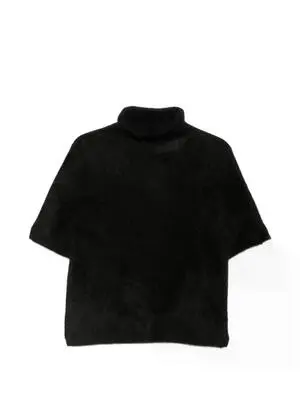 Soft Goat Short-sleeve Turtleneck Sweater - Black