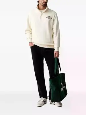 Gant Logo-embroidered Quarter-zip Sweatshirt - Neutrals