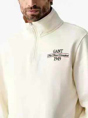 Gant Logo-embroidered Quarter-zip Sweatshirt - Neutrals
