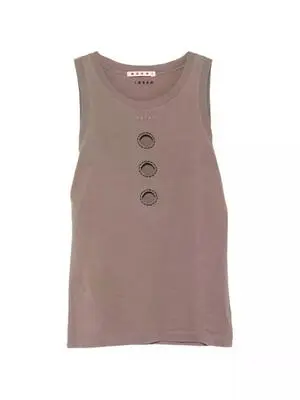 Marni Gray Cotton Tank Top With Cut-out Polka Dots - Neutrals